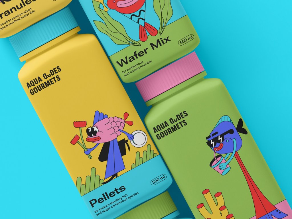 Case Study: Aqua Dudes. Cartoonish Packaging Design for Fish Food Brand